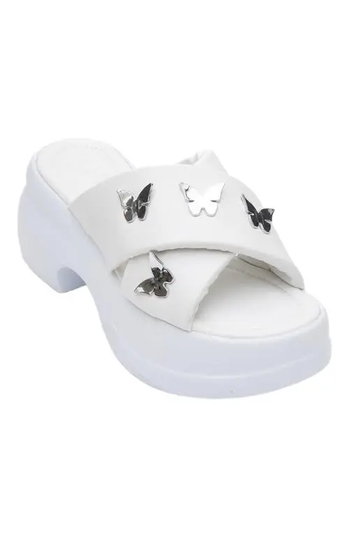 PROLOGUE SHOES Butterfly-buckle Platform Sandals - White Faux Leather