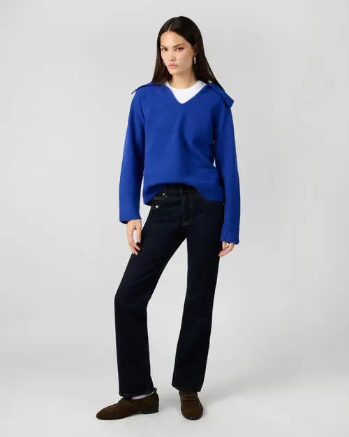 WeWoreWhat Collared V-neck Ribbed Sweater