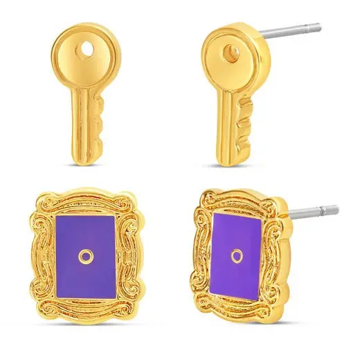 FRIENDS Peephole Frame And Key Stud Earring Set - Gold