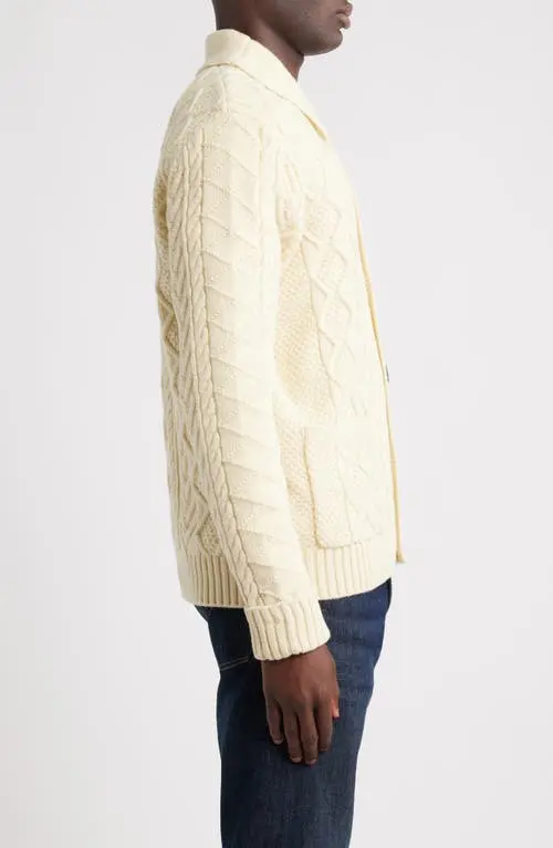 SCHOTT Wool-blend Fisherman Cardigan - Off White