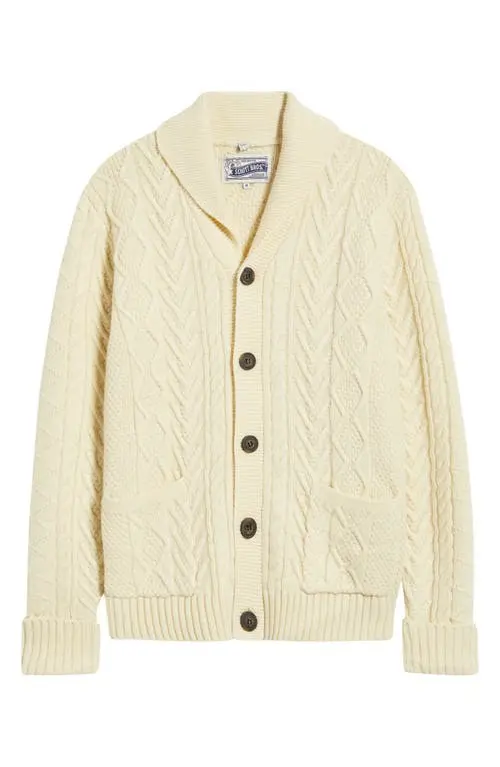 SCHOTT Wool-blend Fisherman Cardigan - Off White