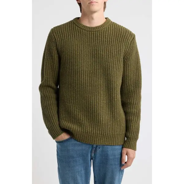 SCHOTT Donegal Tweed Wool Blend Crewneck Sweater - Olive