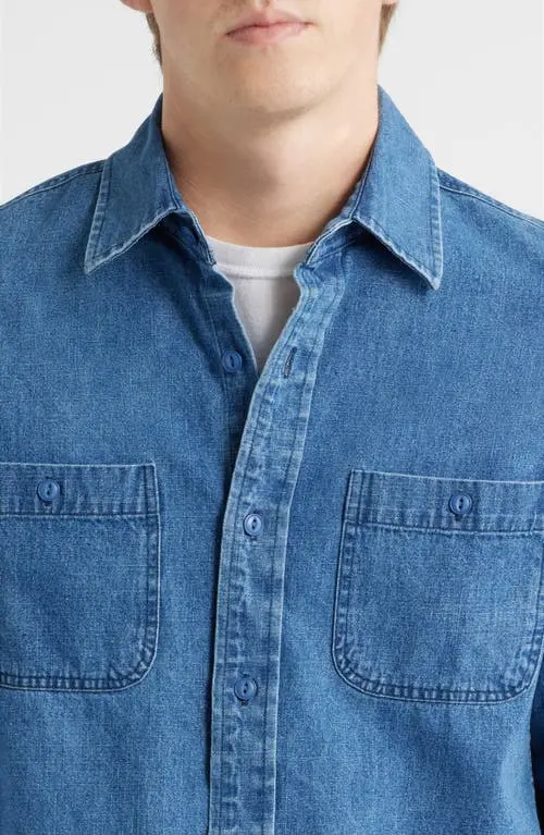 SCHOTT Cotton Denim Button-up Work Shirt - Light Indigo