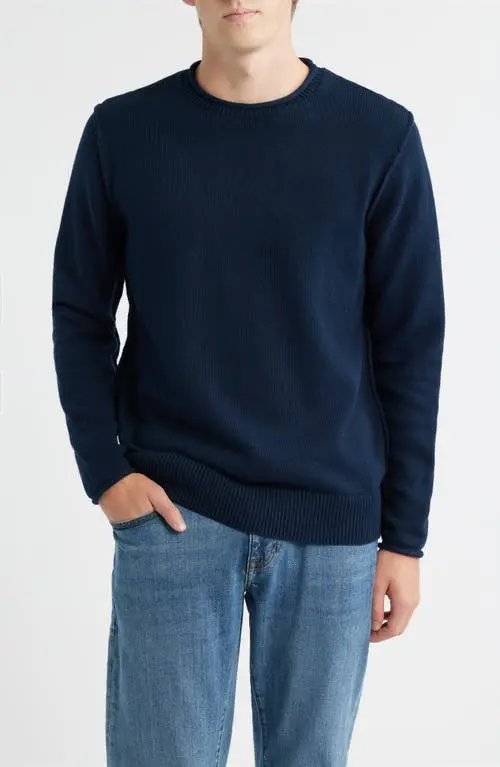 SCHOTT Lightweight Cotton Crewneck Sweater - Navy