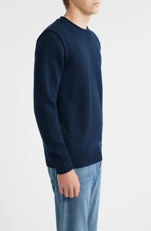 SCHOTT Lightweight Cotton Crewneck Sweater - Navy