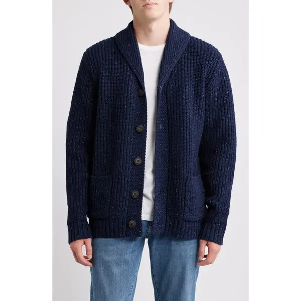 SCHOTT Donegal Tweed Wool Blend Cardigan - Navy