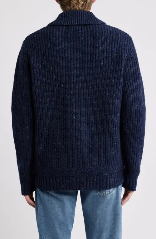SCHOTT Donegal Tweed Wool Blend Cardigan - Navy