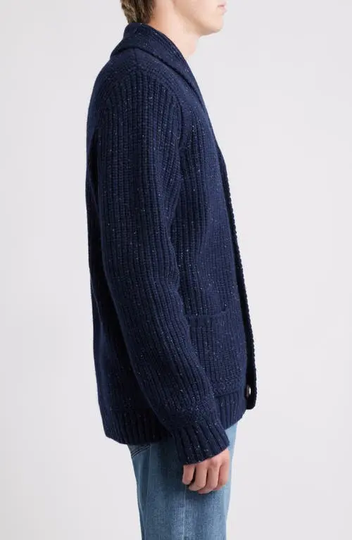 SCHOTT Donegal Tweed Wool Blend Cardigan - Navy