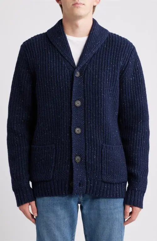 SCHOTT Donegal Tweed Wool Blend Cardigan - Navy