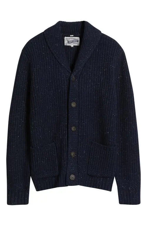 SCHOTT Donegal Tweed Wool Blend Cardigan - Navy