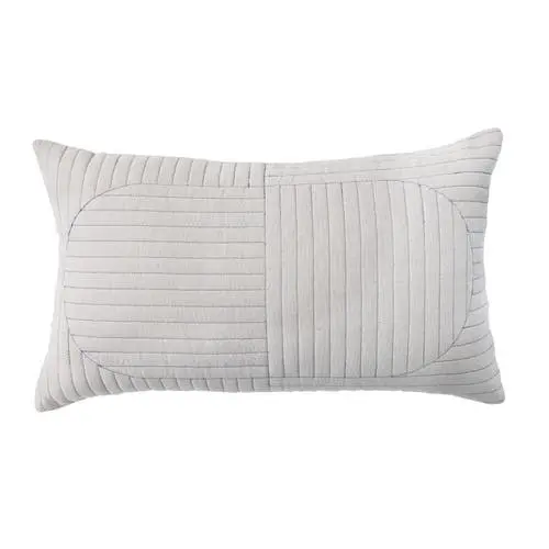 STORIED HOME Modern Chambray Quilted Lumbar Pillow Cover - White