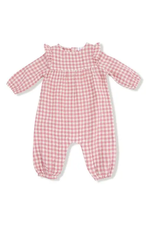 ANGEL DEAR Plaid Organic Cotton Muslin Romper - Rose Pink