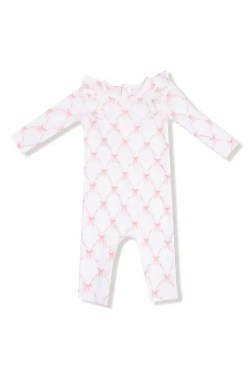 ANGEL DEAR Ribbon Bow Trellis Print Romper - White/light Pink