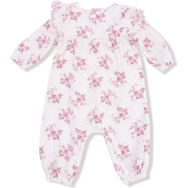 ANGEL DEAR Belle Rosette Dot Print Organic Cotton Muslin Romper - Light Pink