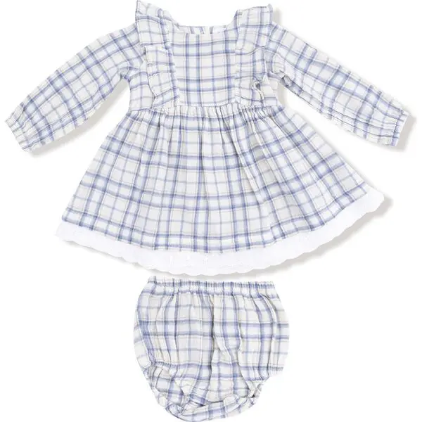 ANGEL DEAR Plaid Organic Cotton Muslin Dress & Bloomers Set - Blue