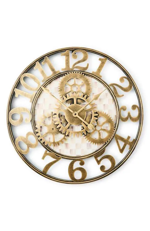 MACKENZIE-CHILDS Mocha Check Small Farmhouse Wall Clock - Brass