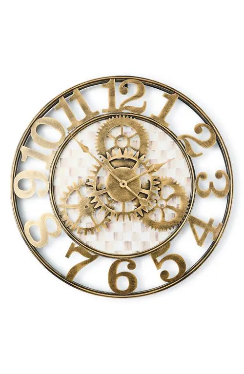 MACKENZIE-CHILDS Mocha Check Large Wall Clock - Brass