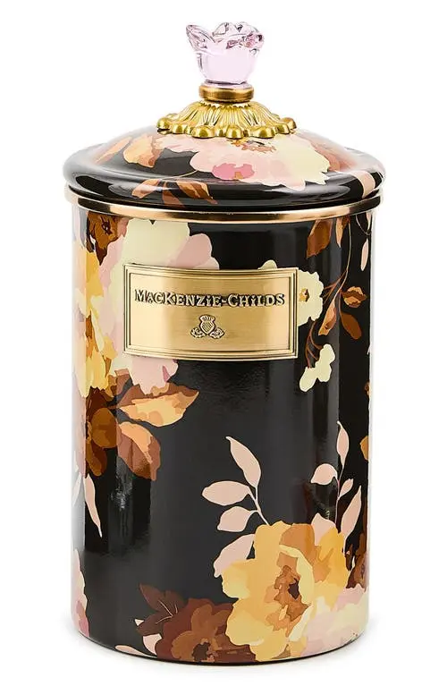 MACKENZIE-CHILDS Wild Rose Large Enameled Steel Canister - Multi Black