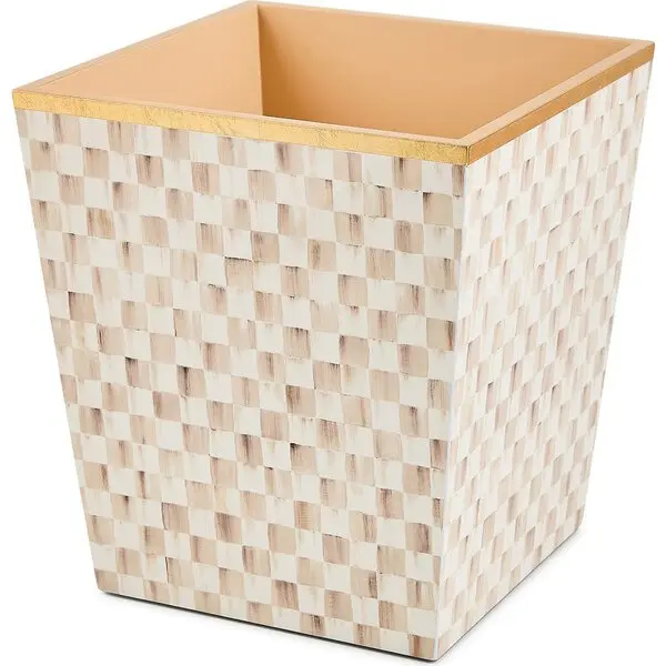 MACKENZIE-CHILDS Mocha Check Glass Waste Bin - Beige/white