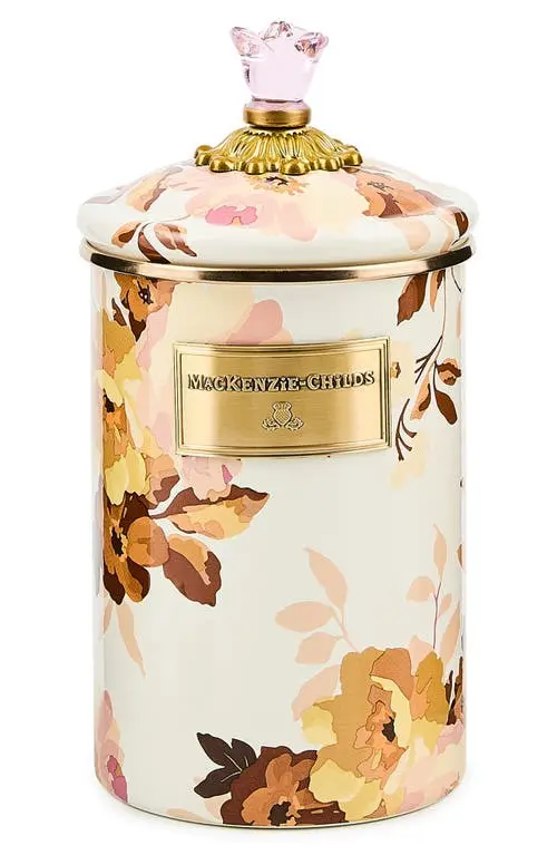 MACKENZIE-CHILDS Wild Rose Large Enameled Steel Canister - White