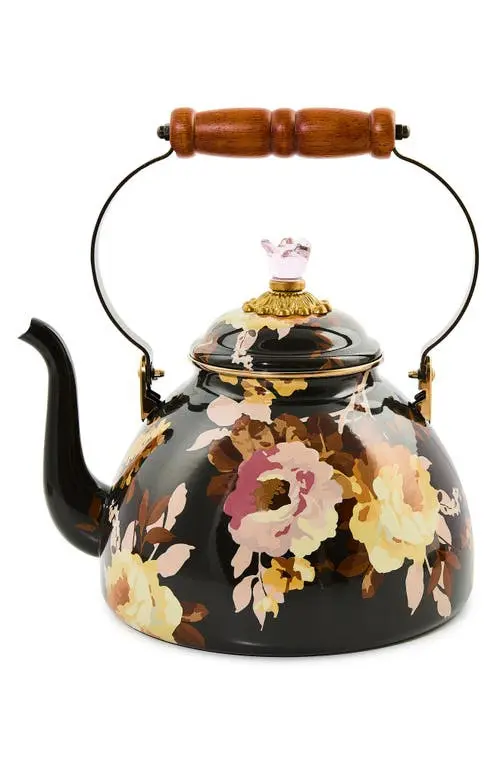 MACKENZIE-CHILDS Wild Rose Enameled Steel 3-quart Tea Kettle - Brown