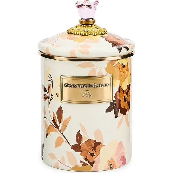 MACKENZIE-CHILDS Wild Rose Medium Enameled Steel Canister - White