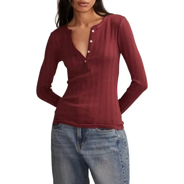 Lucky Brand Ribbed Henley - Carbernet