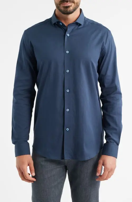 Stone Rose Nova Legacy Solid Navy Stretch Cotton Blend Button-up Shirt