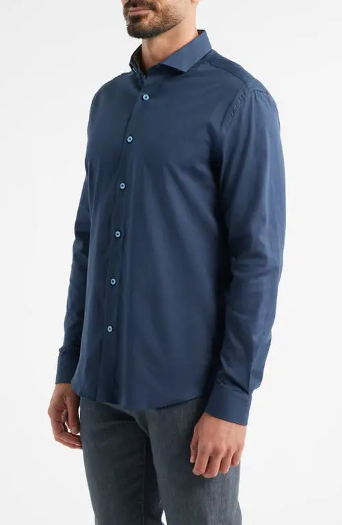 Stone Rose Nova Legacy Solid Navy Stretch Cotton Blend Button-up Shirt