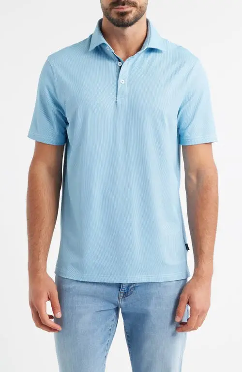 Stone Rose Bird's Eye Print Techno Stretch Performance Golf Polo - Aqua