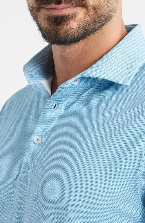 Stone Rose Bird's Eye Print Techno Stretch Performance Golf Polo - Aqua