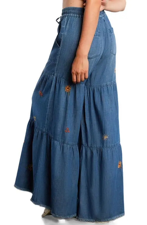 BILLY T Embroidered Wide-leg Denim Pants