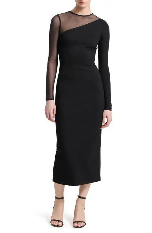 MARCELLA Milo Long Sleeve Mesh & Ponte Column Dress