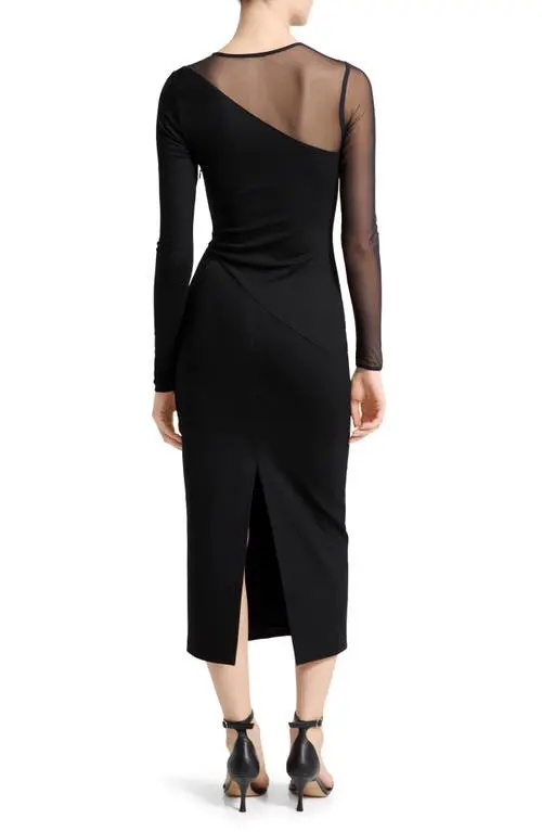 MARCELLA Milo Long Sleeve Mesh & Ponte Column Dress