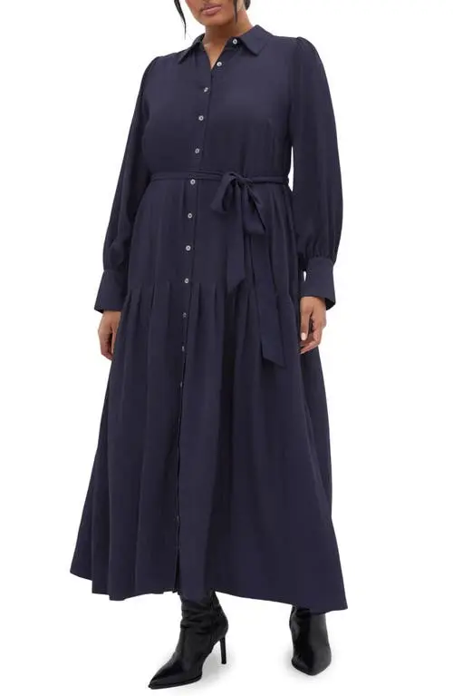 City Chic Romie Button-up Shirtdress - Navy