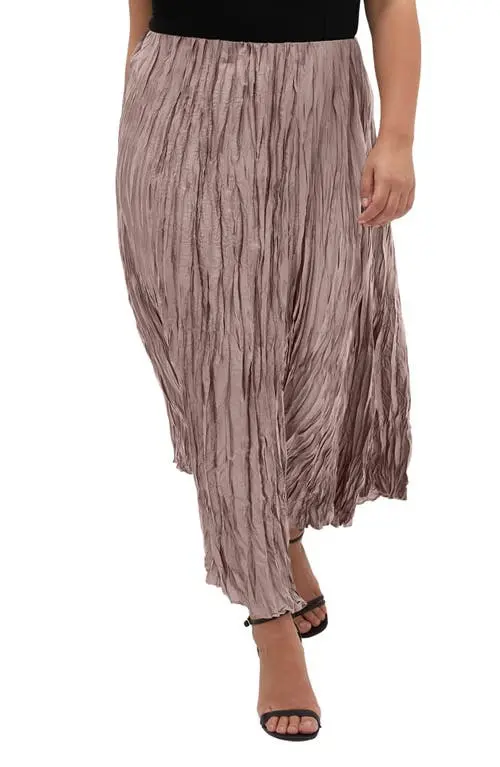 City Chic Imogen Pleated Crinkle Midi Skirt - Mink