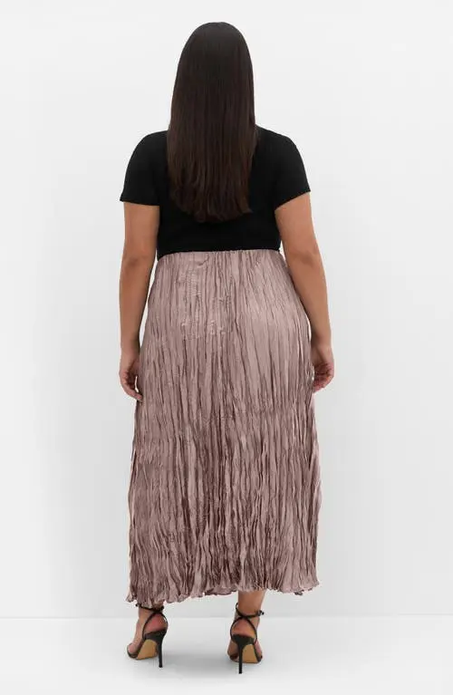 City Chic Imogen Pleated Crinkle Midi Skirt - Mink