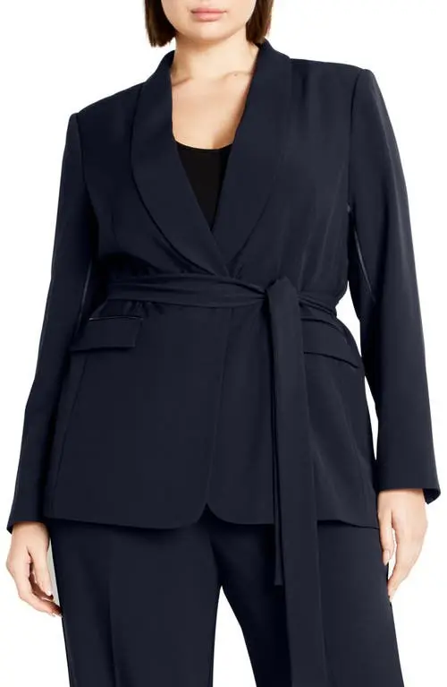 City Chic Soraya Belted Jacket - Navy