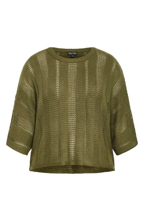 City Chic Sienna Open Stitch Sweater - Khaki