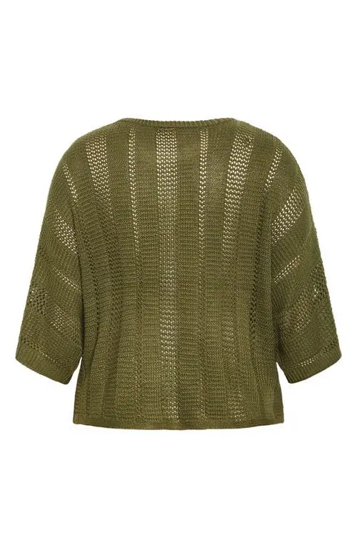 City Chic Sienna Open Stitch Sweater - Khaki