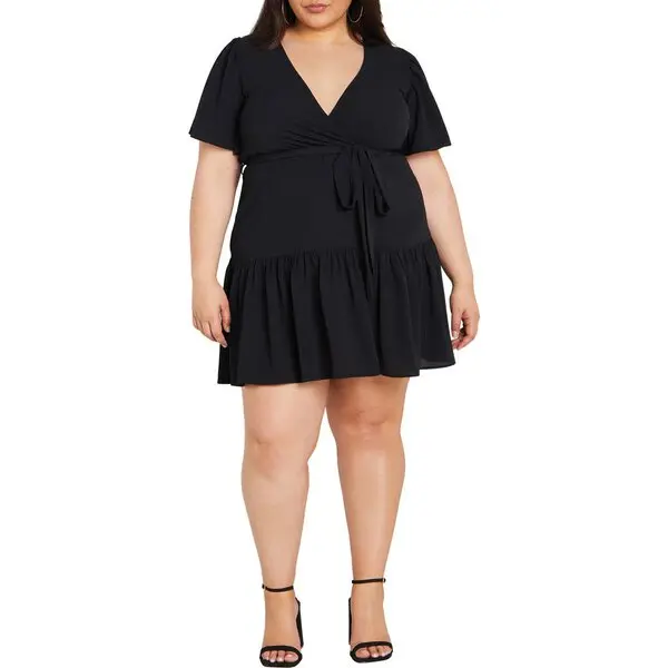 City Chic Catherine Faux-wrap Mini Dress - Black