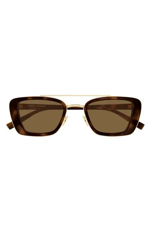 Saint Laurent 50mm Rectangular Sunglasses - Havana