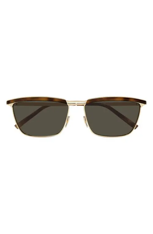 Saint Laurent 57mm Rectangular Sunglasses - Gold