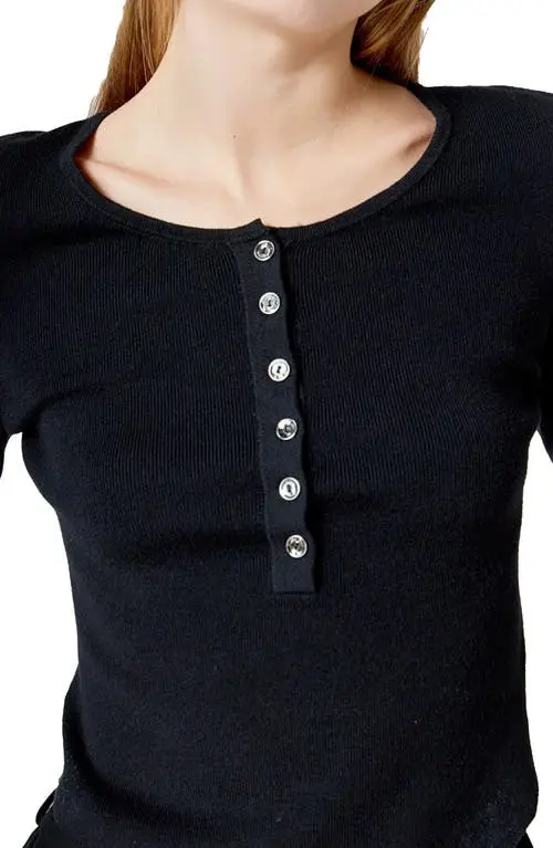 Endless Rose Shoulder Pad Rib Knit Top - Black