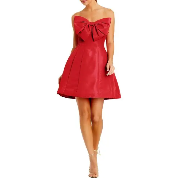 Mac Duggal Strapless Fit & Flare Mini Dress With Bow - Red