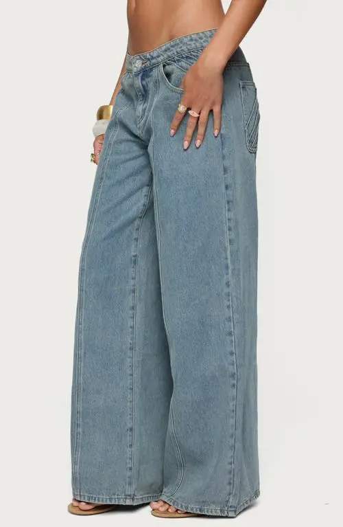 EDIKTED Stitch Pleat Low Rise Wide Leg Jeans