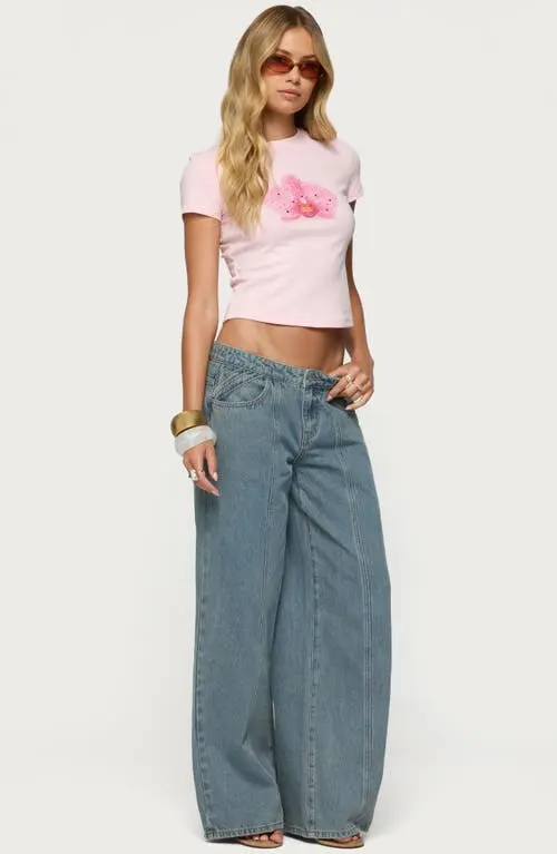 EDIKTED Stitch Pleat Low Rise Wide Leg Jeans
