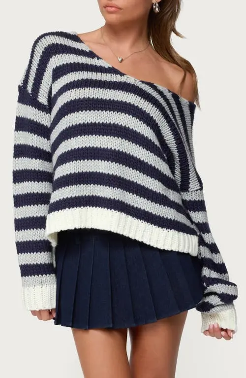 EDIKTED Eugenie Striped Oversized Off-the-shoulder Sweater