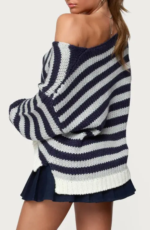 EDIKTED Eugenie Striped Oversized Off-the-shoulder Sweater