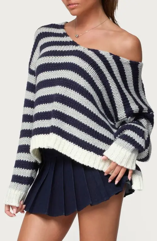 EDIKTED Eugenie Striped Oversized Off-the-shoulder Sweater
